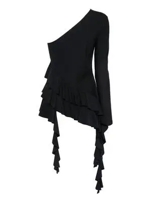 Moschino One-shoulder Ruffled Top - Black