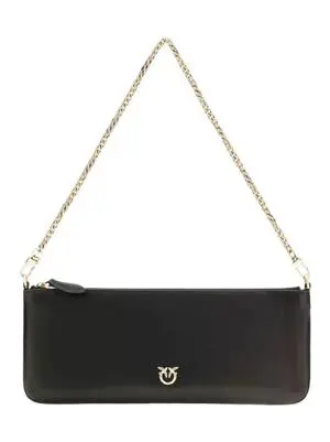 Pinko Horizontal Flat Leather Shoulder Bag - Black
