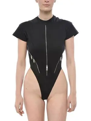MUGLER Zip-detail Short-sleeve Bodysuit - Black