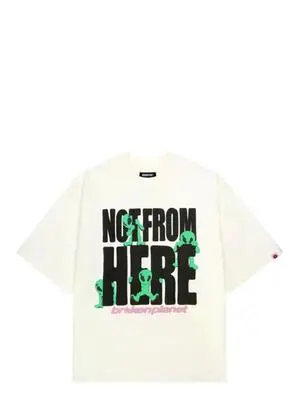 BROKEN PLANET Not From Here Graphic-print Oversized T-shirt - Neutrals