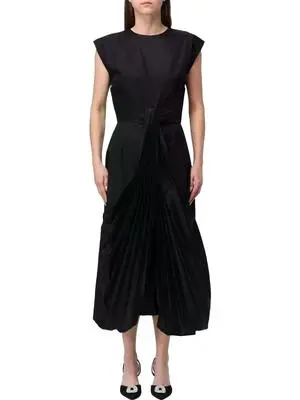 CRIDA MILANO Sleeveless Midi Dress With Pleated Waist - Black
