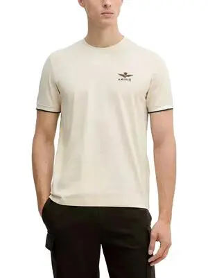 AERONAUTICA MILITARE Logo-embroidered Tipped-trim T-shirt - Neutrals
