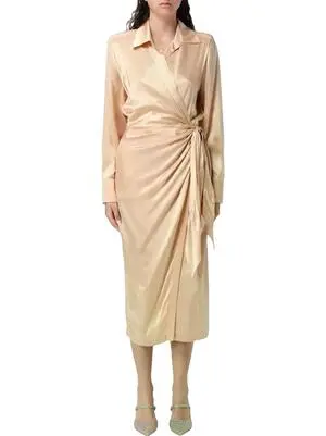 CRIDA MILANO Wrap-style Long-sleeve Midi Dress - Neutrals