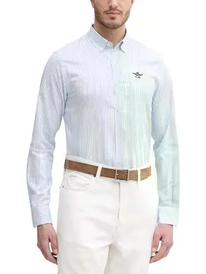 AERONAUTICA MILITARE Vertical-stripe Logo-embroidered Shirt - Blue