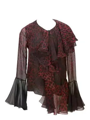 TOM FORD TOM FORD Leopard-Print Ruffle Blouse Red