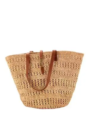 Saint Laurent Panier Monogram Basket Shopper Raffia Medium Tote Bag - Neutrals