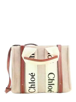 Chloé Woody Convertible Canvas With Leather Small Tote Bag - Neutrals