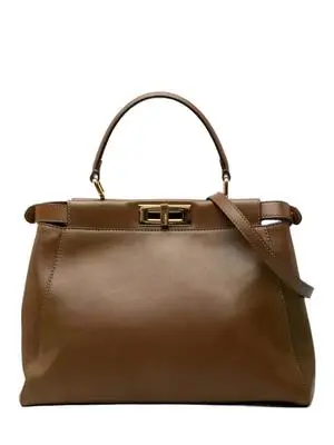 Fendi 2010-2026 Medium Leather Peekaboo Iconic Satchel - Brown