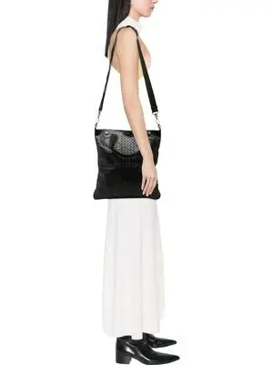 Bottega Veneta Intrecciato Trimmed Nappa Convertible Tote Satchel - Black