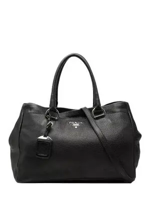 Prada 2010-2026 Vitello Daino Open Convertible Tote Satchel - Black