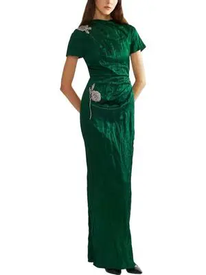 Erdem Crystal-embellished Textured Maxi Gown - Green