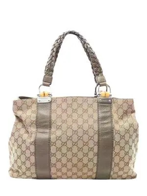 Gucci 2000s Bamboo Gg Canvas Tote Bag - Neutrals