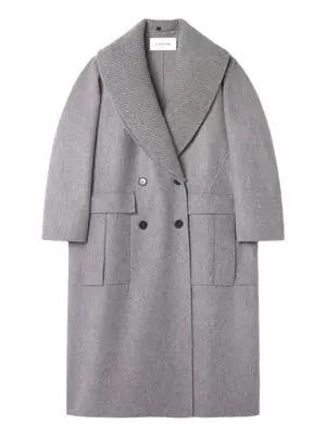 LANVIN Lanvin Ribbed-Collar Double-Breasted Coat Grey