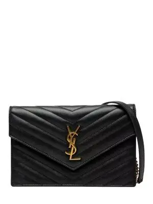 Saint Laurent Grain De Poudre Cassandre Envelope Chain Wallet Crossbody Bag - Black