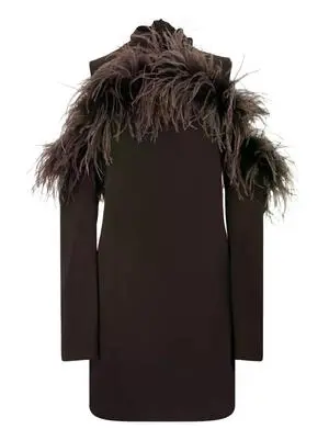 P.a.r.o.s.h Feather-trim Cold-shoulder Dress - Brown