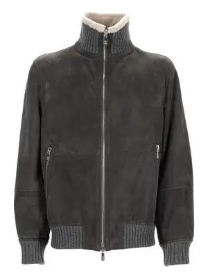 Brunello Cucinelli Leather Bomber Jacket - Grey