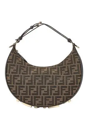 Fendi Ff Mini Zip-top Leather Tote With Vintage Gold Metal Lettering, 24.5 Cm X 29 Cm X 10 Cm - Marrone