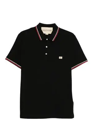 VALENTINO Valentino Garavani Signature Patch Polo Shirt With Front Half Button Placket And Ribbed Trim