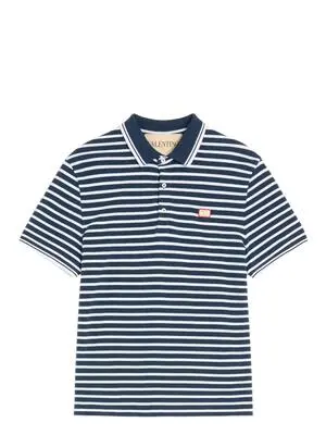 Valentino Garavani Vlogo Signature Cotton Polo Shirt With Half Button Placket And Ribbed Trim - Blu