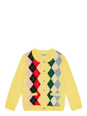 GANNI Round Neck Long Sleeve Argyle Cardigan - Giallo