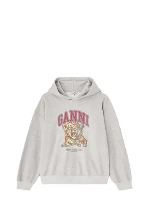 GANNI Hooded Sweatshirt With Tiger Logo Print - Grigio