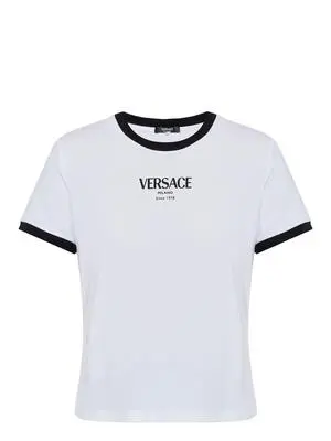 VERSACE Versace Logo Motif Ribbed Trim Short-Sleeve Crewneck Top