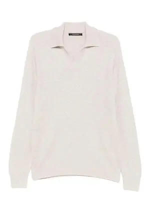 Tagliatore Ribbed Cotton Sweater With Classic Lapel Neck - Grigio