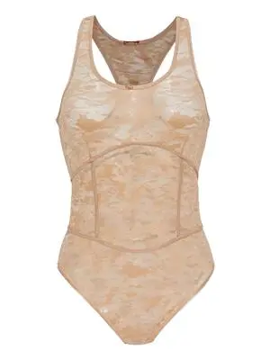 DIESEL® Crew Neck Lace Bodysuit With Oval D-logo - Rosa