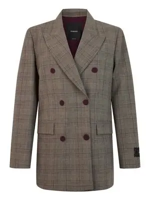 Pinko Double-breasted Plaid Blazer - Brown