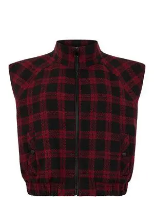 Pinko Sleeveless Checkered High-neck Zip Vest - Red