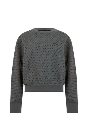 Pinko Cropped Sweatshirt With Perforations And Long Sleeves - Grey