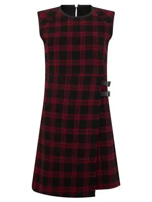 Pinko Sleeveless Check Fitted Dress With Belt Detail - Red