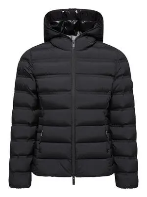 Moncler Padded Hooded Jacket With Logo Detail - Nero