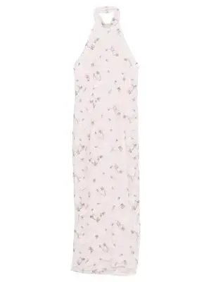 ROTATE BY BIRGER CHRISTENSEN Floral Beaded High-neck Sleeveless Mini Dress - Rosa