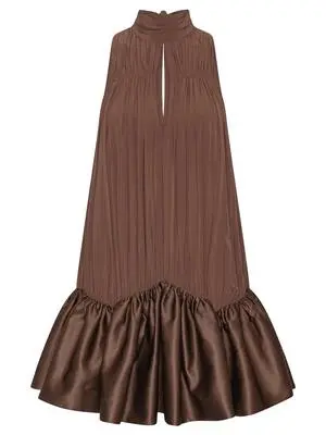 ROTATE BY BIRGER CHRISTENSEN ROTATE Sleeveless High Neck Gathered Mini Dress With Ruffled Hem Marrone