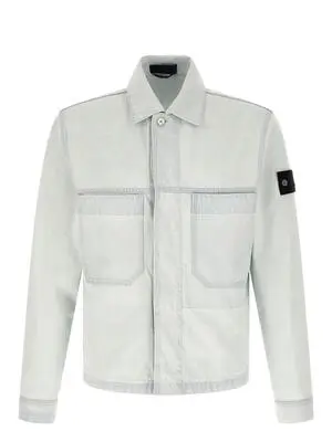 Stone Island Stone Island-Inspired Cotton Patch Pocket Jacket With Concealed Snap Placket Azzurro