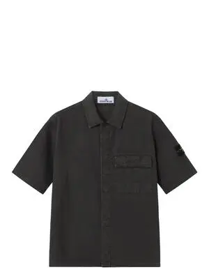 Stone Island Bellows Flap Pocket Shirt With Hidden Snaps And Sleeve Badge - Grigio