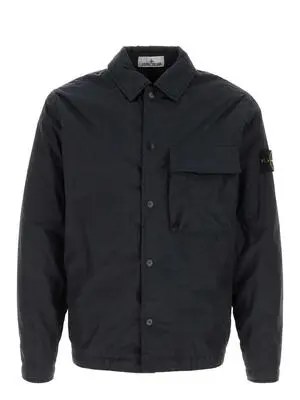 Stone Island Padded Nylon Overshirt With Button-front Closure, Chest Pocket & Adjustable Cuffs - Blu