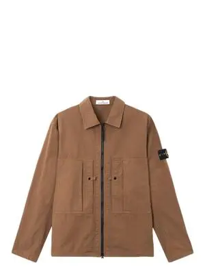 Stone Island Zip-up Jacket With Snap Cuffs And Pleated Pockets - Marrone