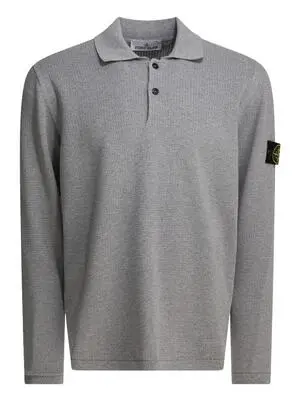 Stone Island Ribbed Collar Two-button Henley With Contrast Knit Band - Grigio