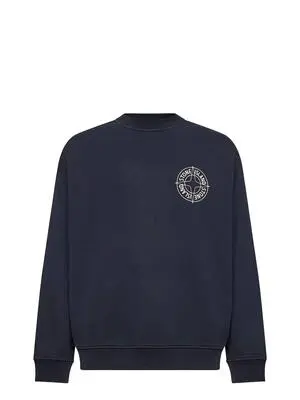 Stone Island Crewneck Sweatshirt With Compass Logo Print - Blu