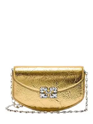GANNI Mini Crushed Metallic Texture Bag With Removable Chain Strap, Card Pocket & Snap Closure - Oro