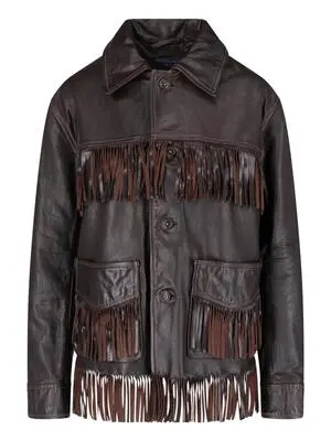 Polo Ralph Lauren Leather Jacket With Fringe Detail - Brown