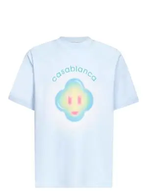 Casablanca Ribbed Crew Neck Short Sleeve Airbrush Smiley Logo T-shirt - Azzurro