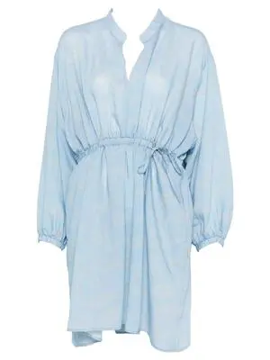 Woolrich V-neck Drawstring Waist Printed Dress With Pockets - Azzurro