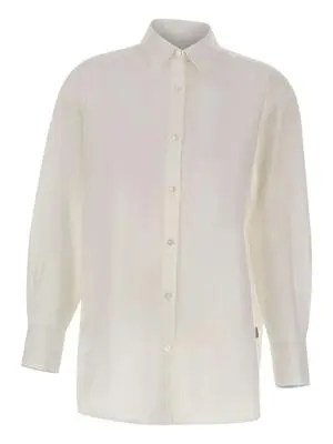 Woolrich Linen Boyfriend-fit Button-front Shirt With Long Sleeves - Bianco