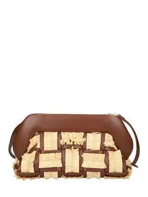 THEMOIRE Leather And Raffia Shoulder Bag - Marrone