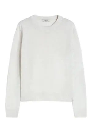 Max Mara Linen Crewneck Sweater With Embossed Elbow Detail - Bianco