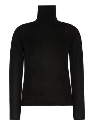 Max Mara Virgin Wool Ribbed Turtleneck Sweater - Nero
