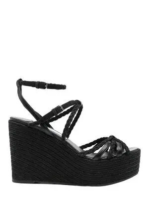 JIMMY CHOO Jute Platform Sandals With Braided Straps And Leather Knot - Nero